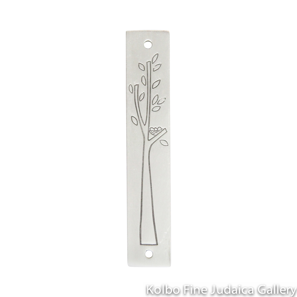 Mezuzah, Tree with Leaves, Line Drawing on Pewter - Kolbo Fine Judaica ...