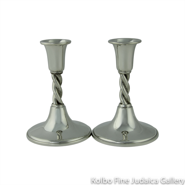 Candlesticks, Small Twisted Design, Pewter - Kolbo Fine Judaica Gallery