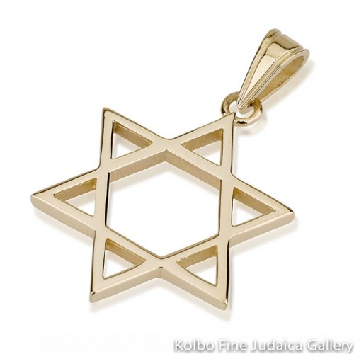 Pendant, Star Of David, Thin Lines, 14K Gold - Kolbo Fine Judaica Gallery